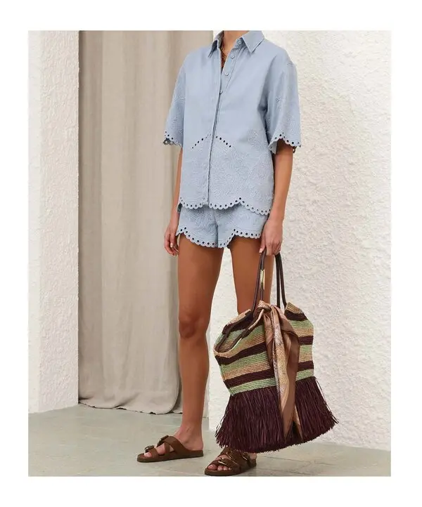 Zimmermann Daylight Broderie Relaxed Fit Denim Shirt - Ice-storm
