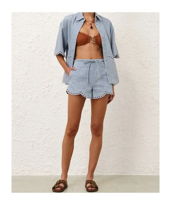 Zimmermann Daylight Broderie Relaxed Fit Denim Shirt - Ice-storm
