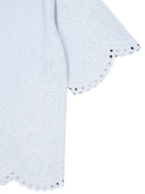 Zimmermann Daylight Broderie Relaxed Fit Denim Shirt - Ice-storm
