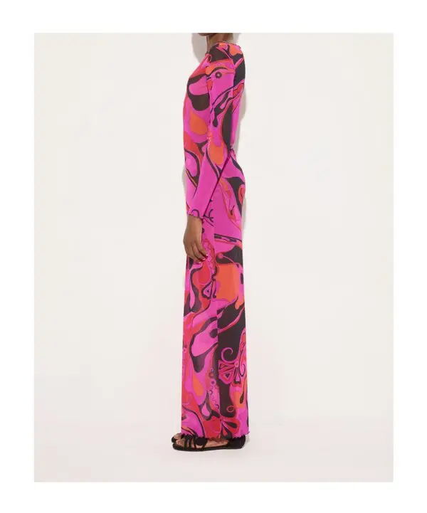 Emilio Pucci Orchidee Printed Long Sleeve Maxi Dress - Fuchsia/black