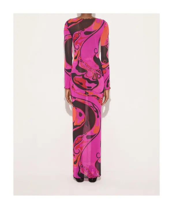 Emilio Pucci Orchidee Printed Long Sleeve Maxi Dress - Fuchsia/black