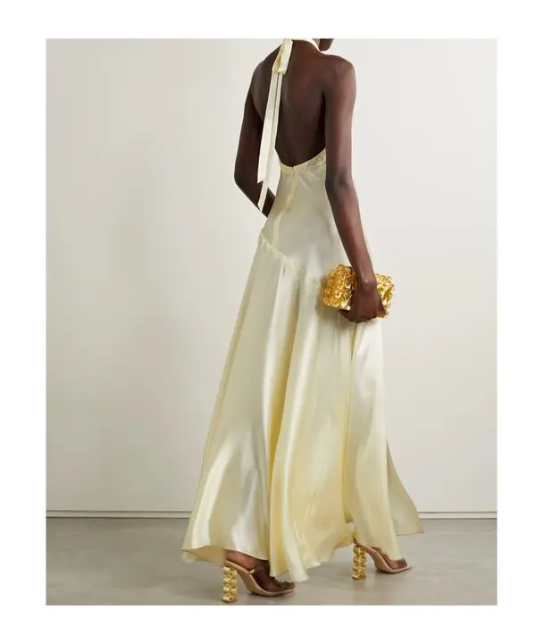 LoveShackFancy Braylon Lace-trimmed Silk-satin Halterneck Gown