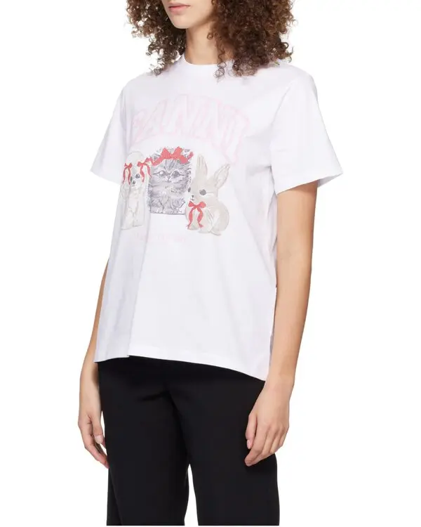 GANNI White Printed T-shirt With Animal Graphics - Multicolor