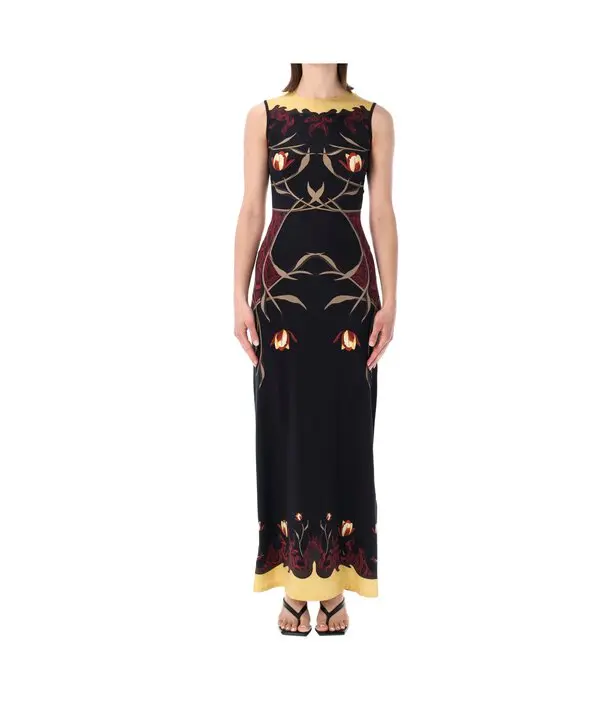 MARINE SERRE Sleeveless Floral Printed Crewneck Maxi Dress