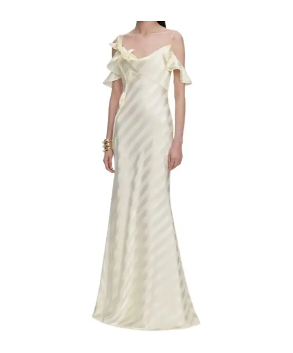 SELF-PORTRAIT Striped Ruffled Maxi Dress