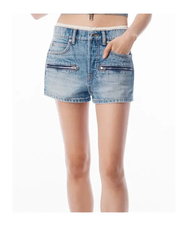 Alexander Wang Mid-waist Zipper And Button Closure Denim Shorts