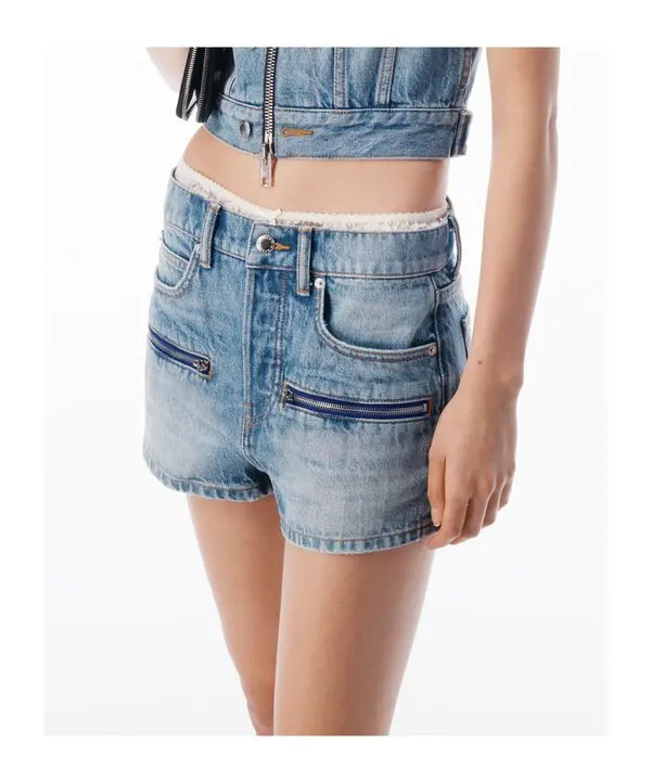 Alexander Wang Mid-waist Zipper And Button Closure Denim Shorts
