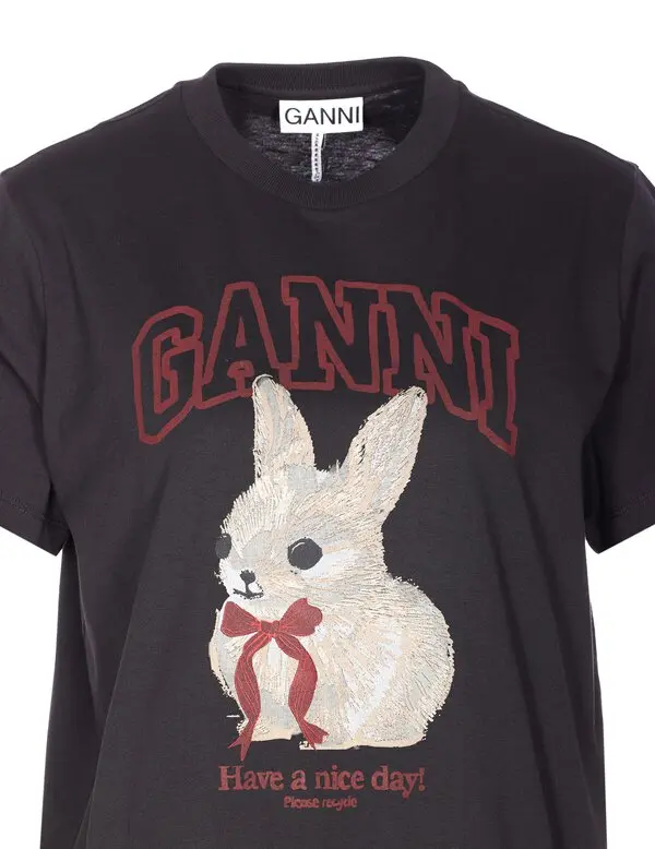GANNI Bunny Graphic T-shirt - Phantom Black