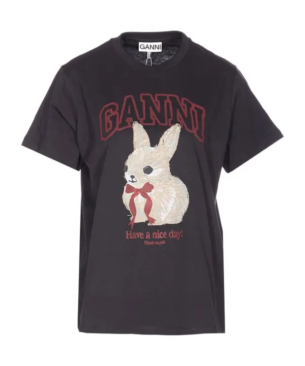 GANNI Cotton Rabbit Graphic T-shirt - Phantom Black