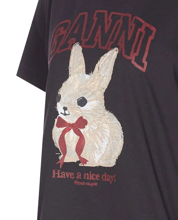 GANNI Cotton Rabbit Graphic T-shirt - Phantom Black