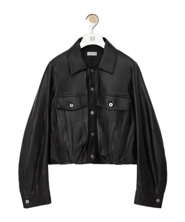 Loewe Button-up Cropped Leather Jacket - Black