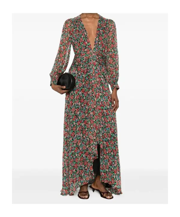 Rixo Meera Maxi Dress With Deep V-neck And Floral Print - Multicolor