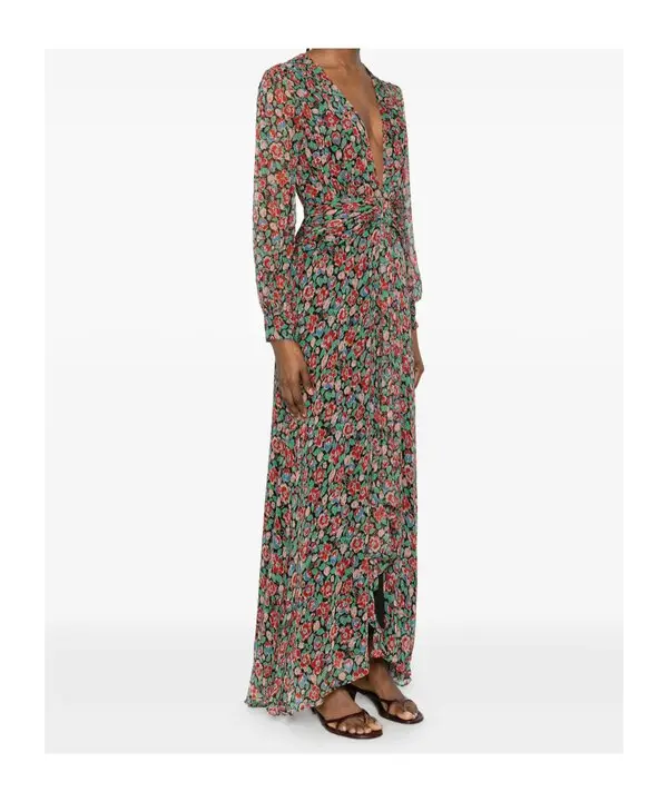 Rixo Meera Maxi Dress With Deep V-neck And Floral Print - Multicolor