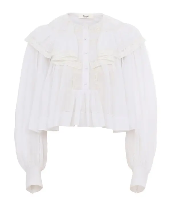 Chloé Cropped Ruffle Top - White