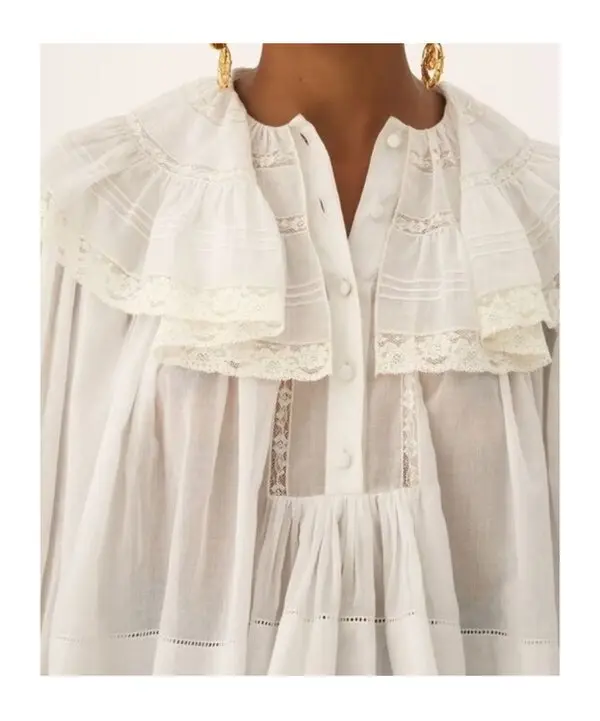 Chloé Cropped Ruffle Top - White