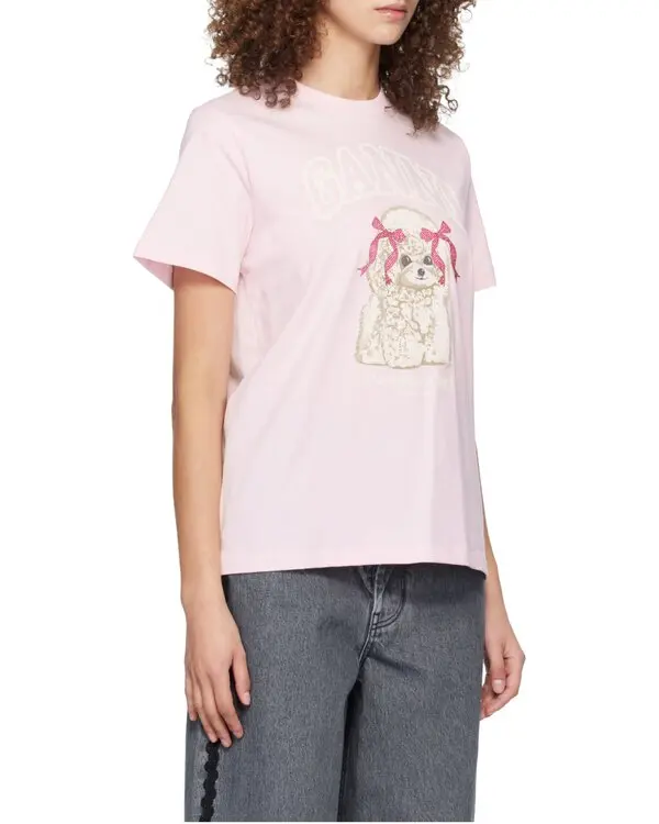 GANNI Poodle Logo Printed Cotton T-shirt