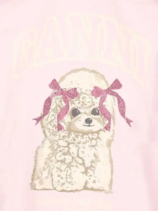 GANNI Poodle Logo Printed Cotton T-shirt