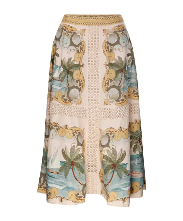Farm Rio Royal Sea Printed Midi Skirt
