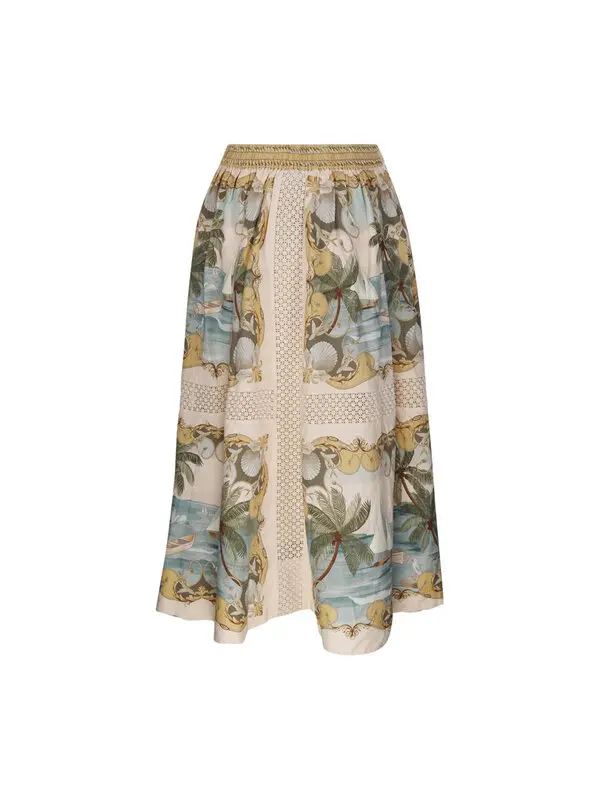 Farm Rio Royal Sea Printed Midi Skirt