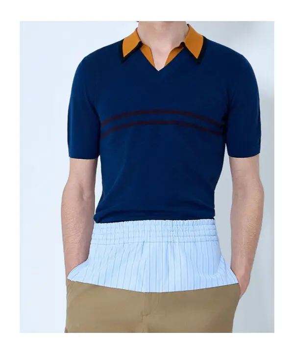 Dries Van Noten V-neck Color-blocked Knit Polo Shirt