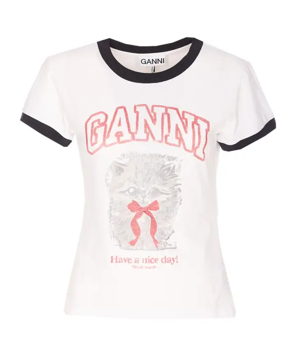 GANNI Cropped Kitty T-shirt - Multicolor