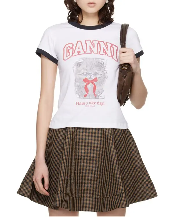 GANNI Cropped Kitty T-shirt - Multicolor