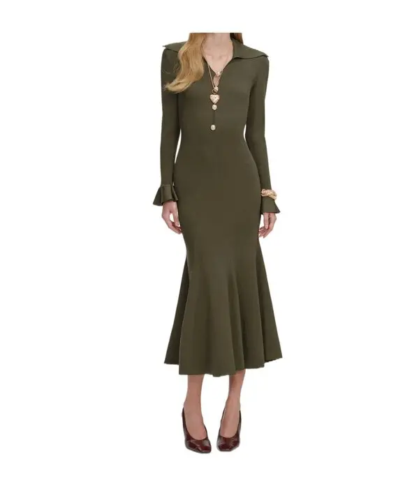 SELF-PORTRAIT Oversized Collar Button Midi Dress