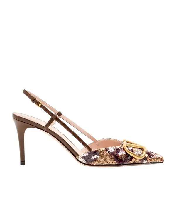 Valentino Garavani Vlogo Signature Slingback Décolleté With Animalier Embroidery 80mm Heel - Brown/multicolor