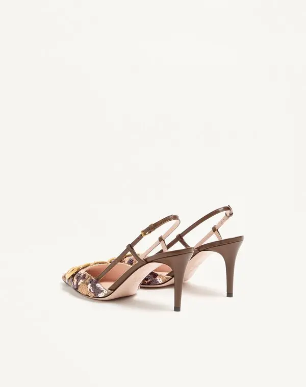 Valentino Garavani Vlogo Signature Slingback Décolleté With Animalier Embroidery 80mm Heel - Brown/multicolor