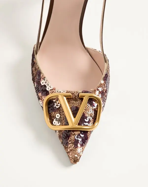 Valentino Garavani Vlogo Signature Slingback Décolleté With Animalier Embroidery 80mm Heel - Brown/multicolor