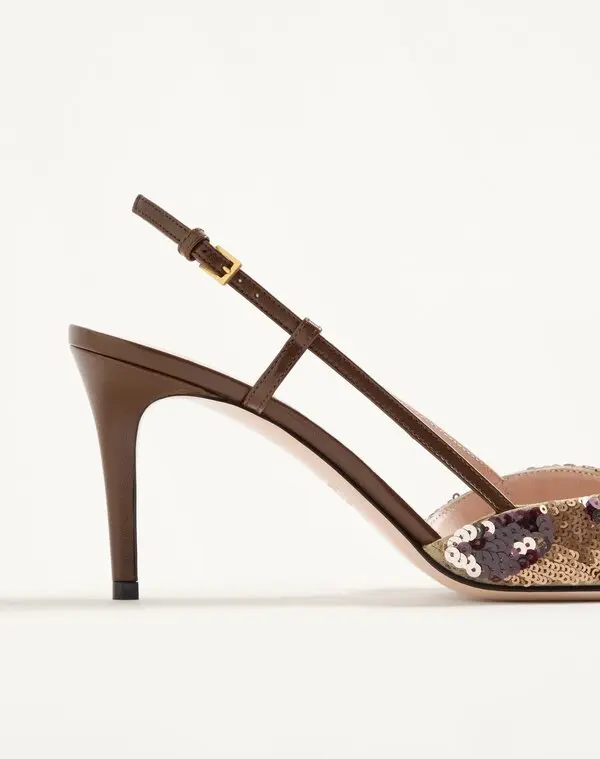 Valentino Garavani Vlogo Signature Slingback Décolleté With Animalier Embroidery 80mm Heel - Brown/multicolor
