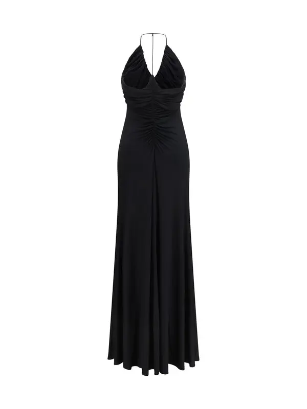 SELF-PORTRAIT Halterneck Ruched Maxi Dress With Open Back