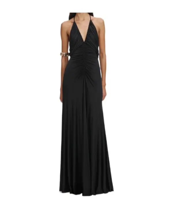 SELF-PORTRAIT Halterneck Ruched Maxi Dress With Open Back