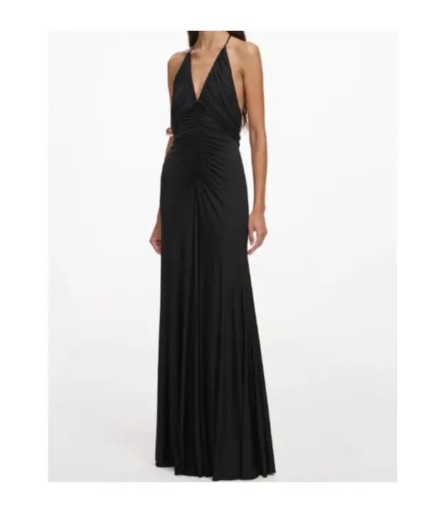 SELF-PORTRAIT Halterneck Ruched Maxi Dress With Open Back