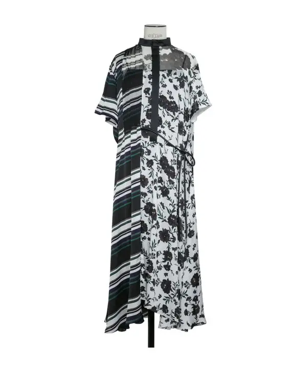 Sacai Floral Print Midi Dress With Pleated Details - White Multicolour