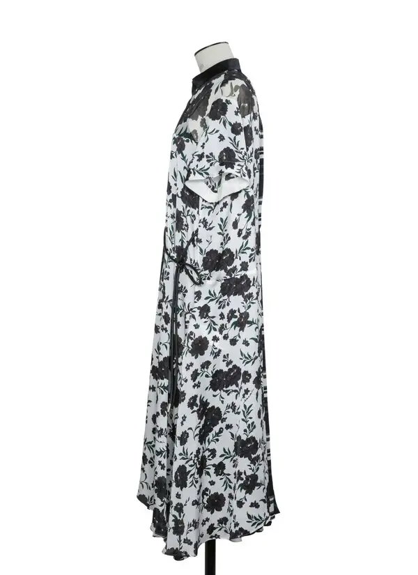Sacai Floral Print Midi Dress With Pleated Details - White Multicolour
