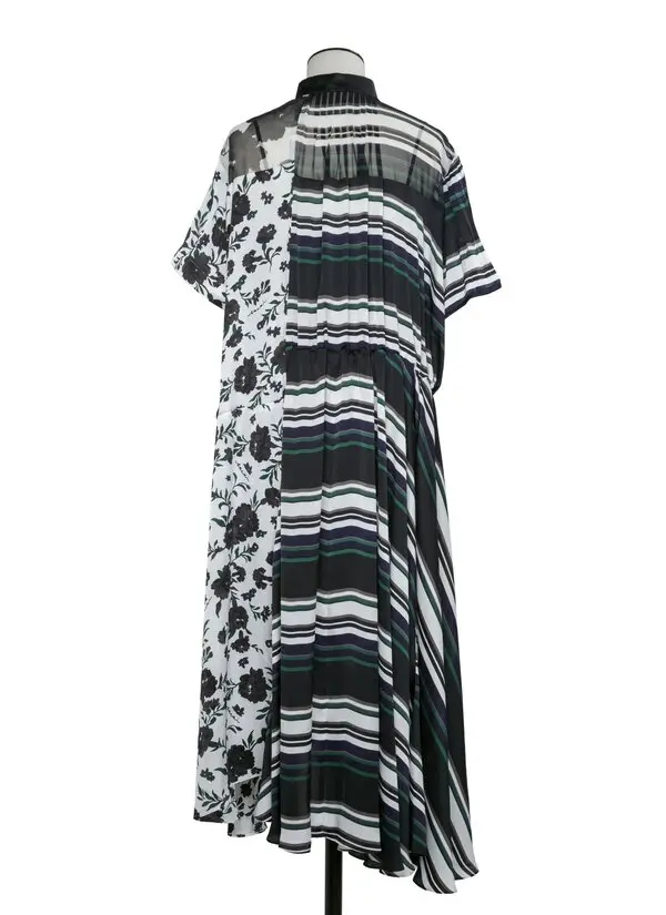 Sacai Floral Print Midi Dress With Pleated Details - White Multicolour