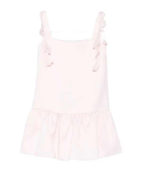 SELF-PORTRAIT Square Neckline Taffeta Mini Dress With Ruffled Skirt And Flower Embellishments - Pink