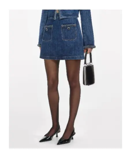 SELF-PORTRAIT Braided Trim Mini Denim Skirt