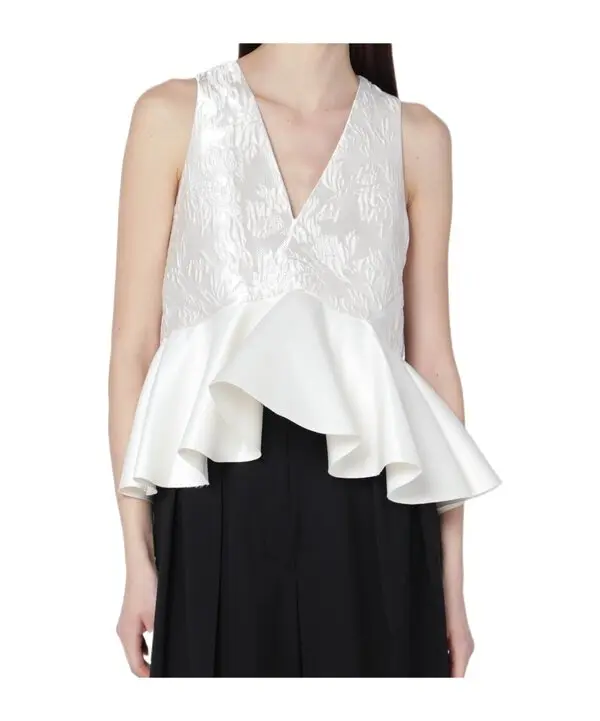 GANNI Ivory Satin Peplum Top - Egret