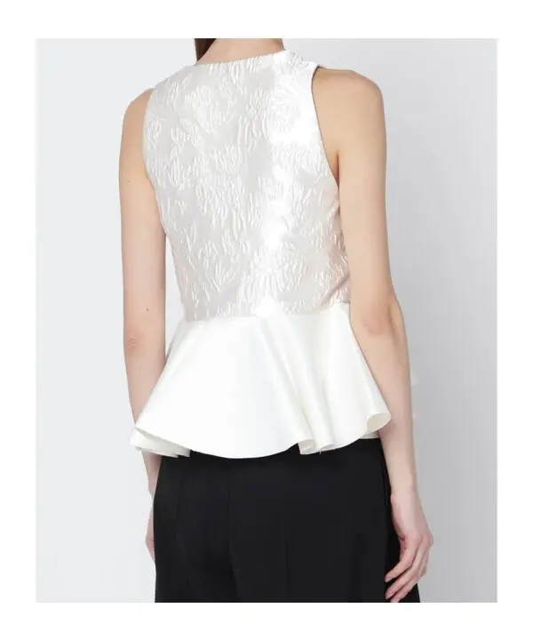 GANNI Ivory Satin Peplum Top - Egret