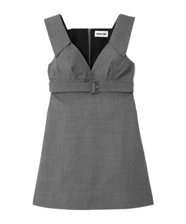 SHUSHU/TONG Belted Dress With Wide Shoulder Straps - Gray