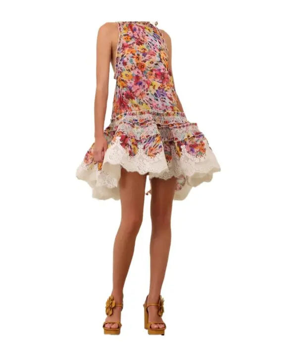Zimmermann Floral Mini Dress With Lace Trim