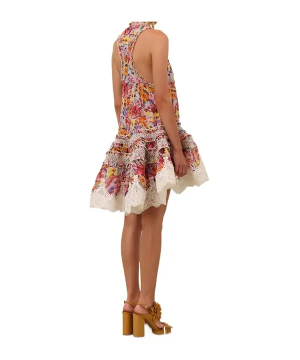 Zimmermann Floral Mini Dress With Lace Trim