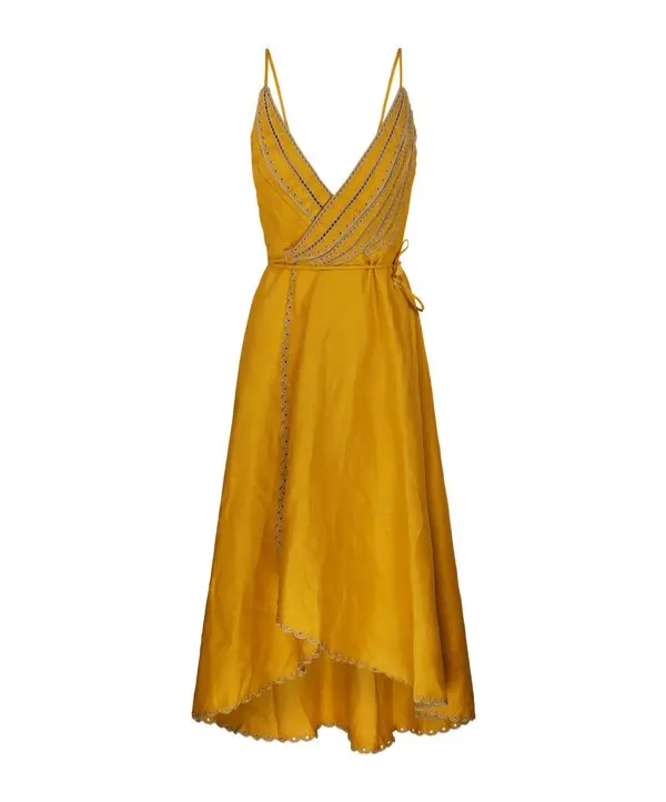 Farm Rio Embroidered Maxi Wrap Dress - Brown