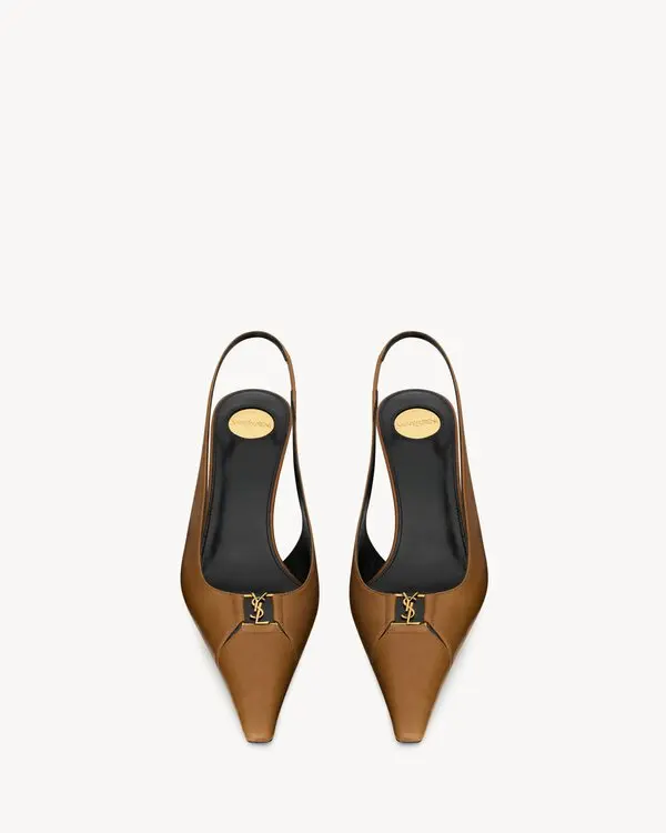 Saint Laurent Babylone 75 Slingback Pumps - Macadamia