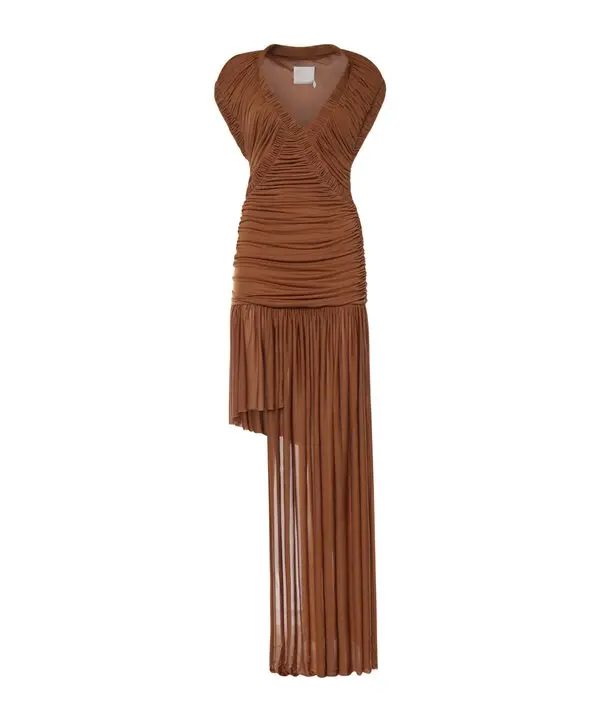 Christopher Esber Ruched Asymmetric Maxi Dress - Brown