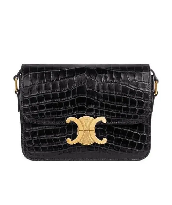 Celine Teen Triomphe Bag In Crocodile - Black