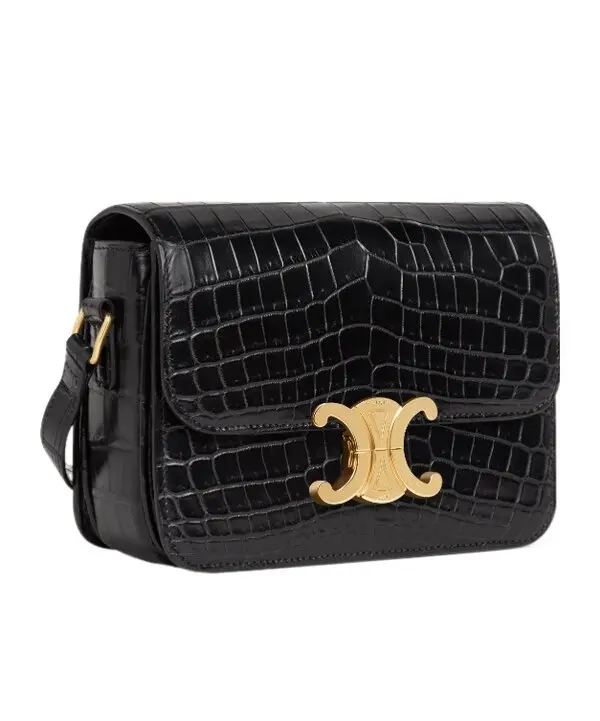 Celine Teen Triomphe Bag In Crocodile - Black