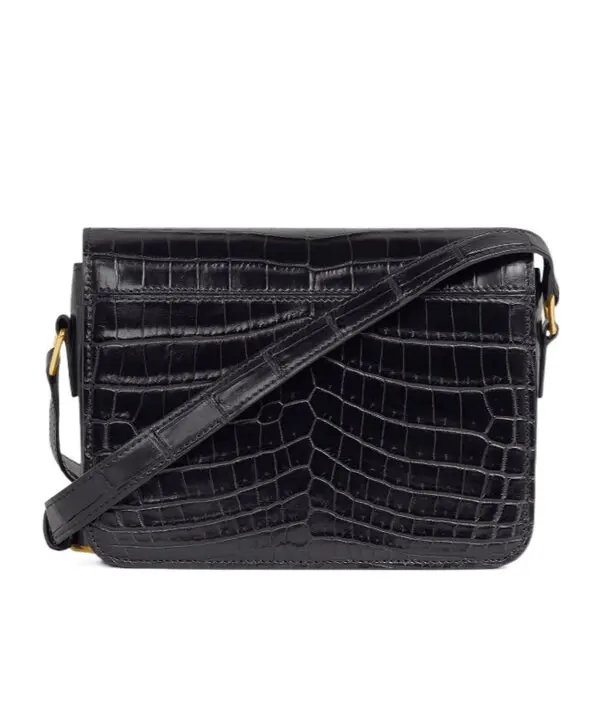 Celine Teen Triomphe Bag In Crocodile - Black